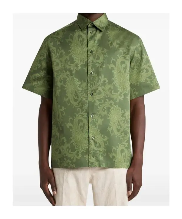 Etro Oversized Shirt In Cotton Satin With Floral Paisley Motif