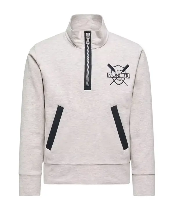 Moncler Logo Crest Stretch Cotton High Neck Half-zip Sweatshirt - White