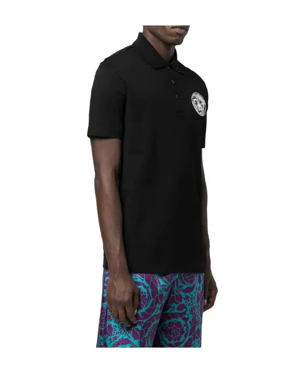 Versace Medusa Embroidered Short Sleeved Polo Shirt