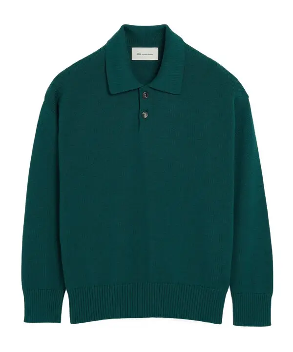 AMI Paris Wool Knit Polo Shirt