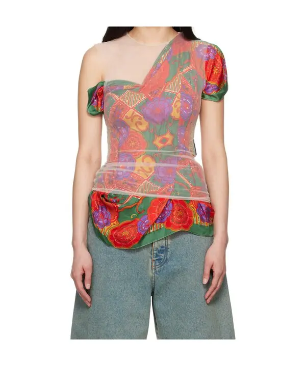 MARINE SERRE Asymmetrical Layered Top With Graphic Print