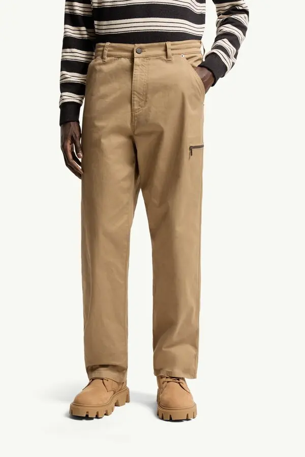 Moncler Stretch Gabardine Pants With Logo Patch