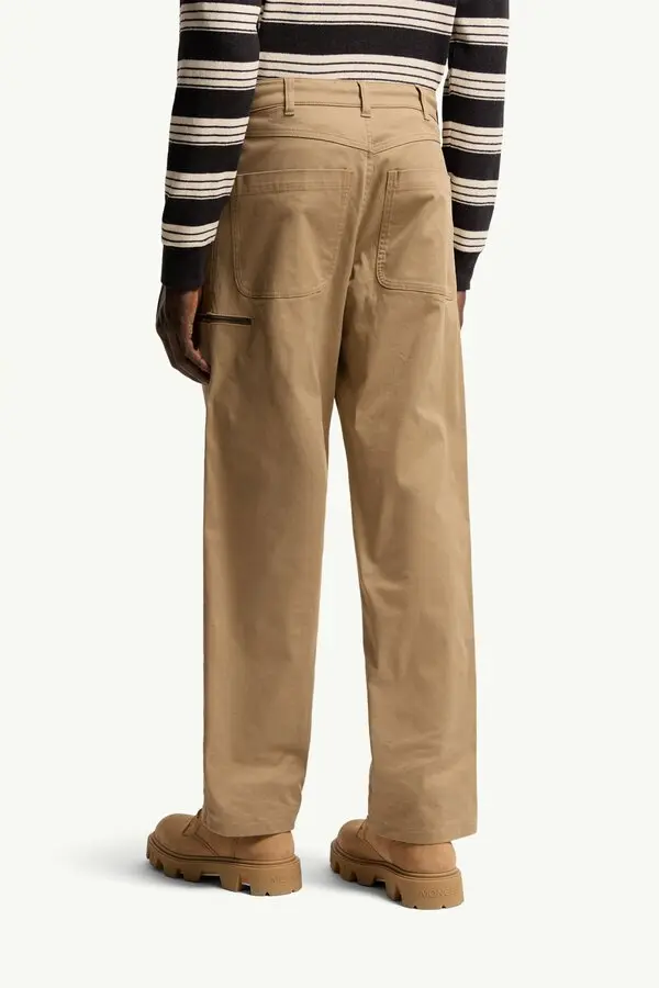 Moncler Stretch Gabardine Pants With Logo Patch