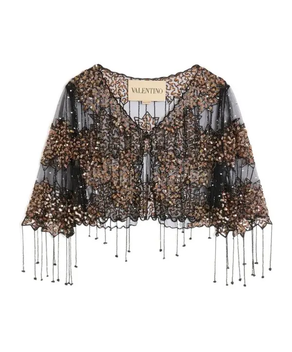 Valentino Garavani Embroidered Fringe Detail Casual Jacket - Black