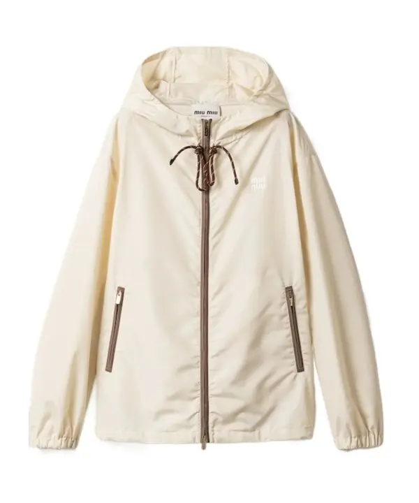 Miu Miu Technical Fabric Blouson Jacket With Drawstring Hood And Zip Closure
