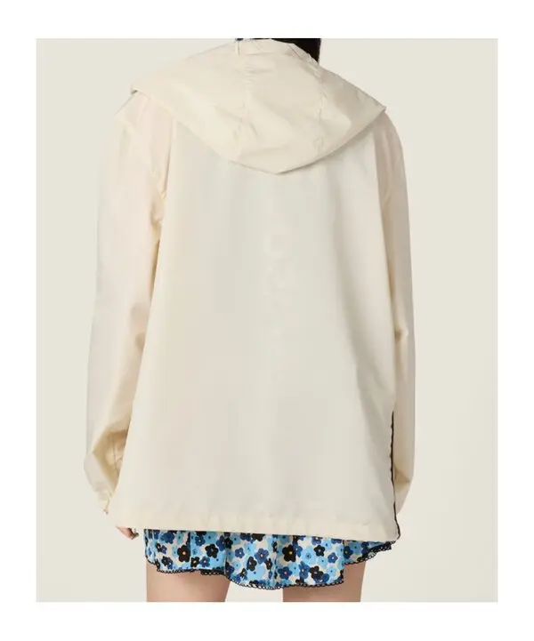 Miu Miu Technical Fabric Blouson Jacket With Drawstring Hood And Zip Closure