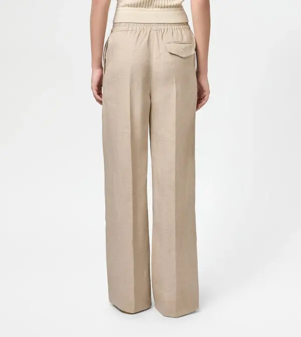 TOD'S Linen Wide Leg Trousers - Beige