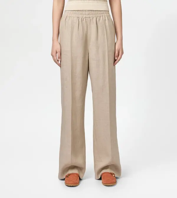 TOD'S Linen Wide Leg Trousers - Beige