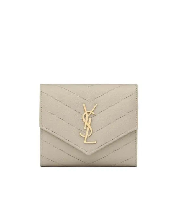 Saint Laurent Cassandre Matelassé Multi-folded Wallet In Grain De Poudre Embossed Leather