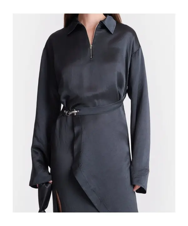 Nanushka Layered Maxi Dress With Lapel Collar And Long Sleeves