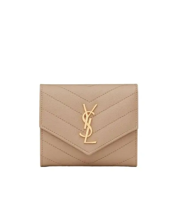 Saint Laurent Cassandre Matelassé Multi-folded Wallet In Grain De Poudre Embossed Leather - Nude