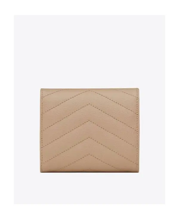 Saint Laurent Cassandre Matelassé Multi-folded Wallet In Grain De Poudre Embossed Leather - Nude