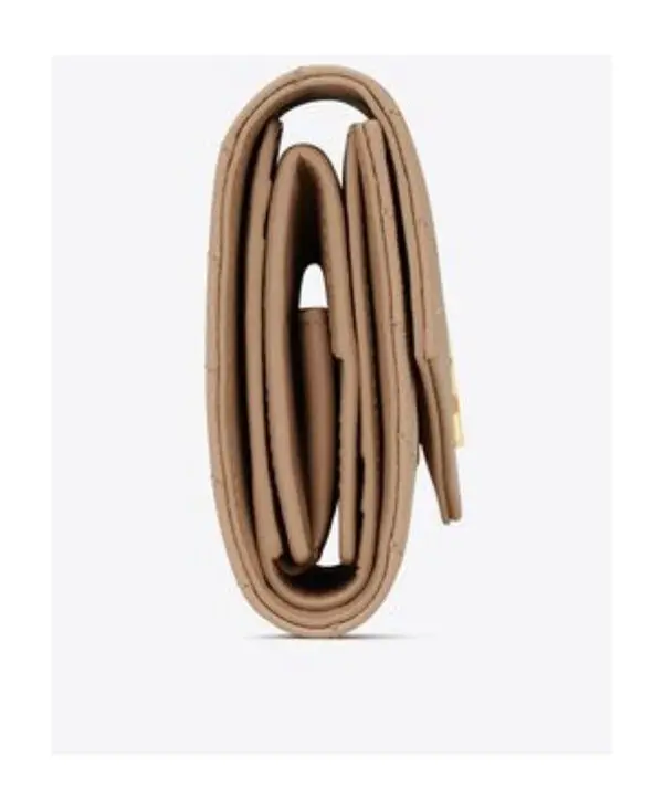 Saint Laurent Cassandre Matelassé Multi-folded Wallet In Grain De Poudre Embossed Leather - Nude