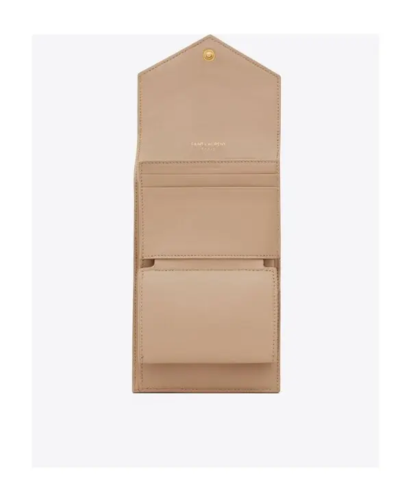 Saint Laurent Cassandre Matelassé Multi-folded Wallet In Grain De Poudre Embossed Leather - Nude
