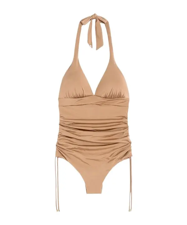 Max Mara Halterneck One Piece Swimsuit With Side Ties - Nude