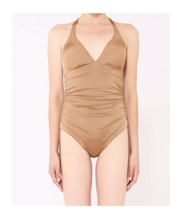 Max Mara Halterneck One Piece Swimsuit With Side Ties - Nude