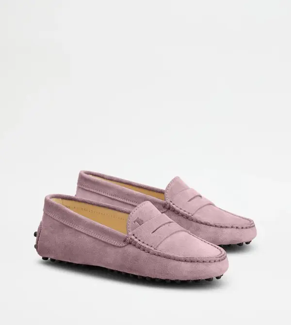 TOD'S Suede Calfskin Round-toe Loafers - Pink