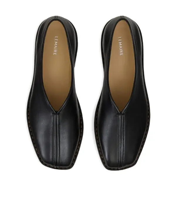 LEMAIRE Piped Square-toe Loafers - Black