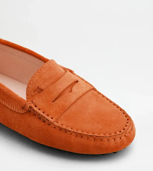TOD'S Suede Calfskin Round-toe Loafers - Orange