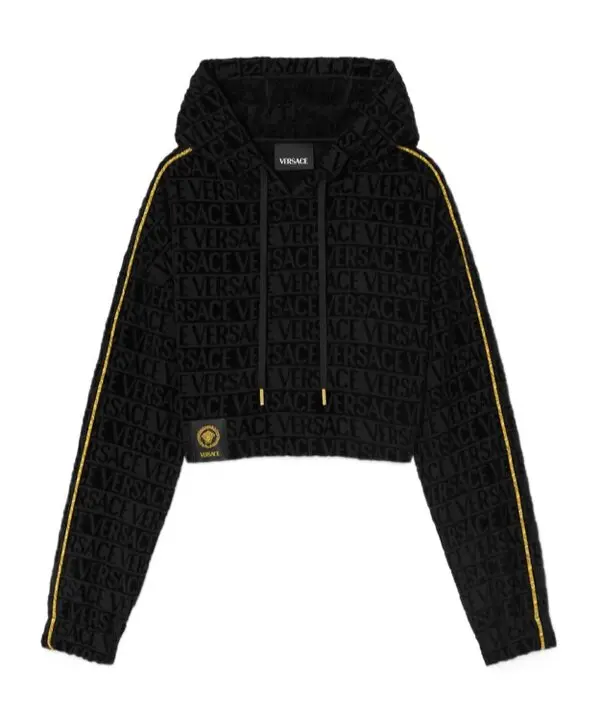 Versace All Over Monogram Cropped Hoodie