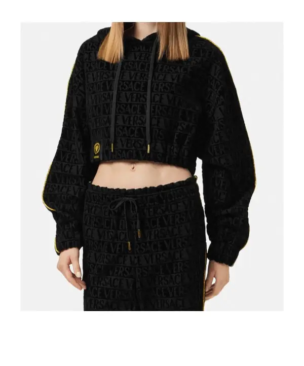 Versace All Over Monogram Cropped Hoodie