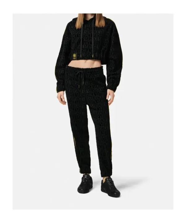 Versace All Over Monogram Cropped Hoodie