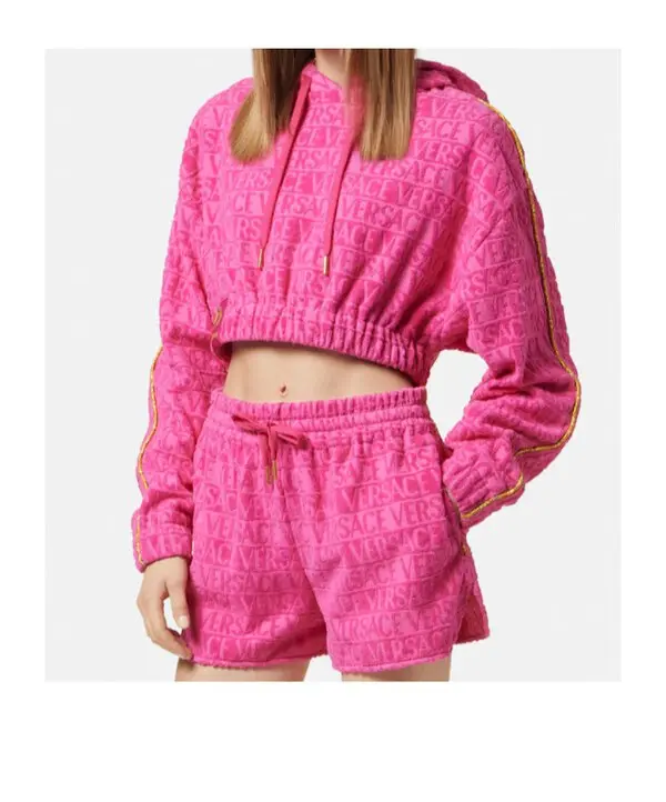 Versace Cropped Hoodie With I Baroque Print