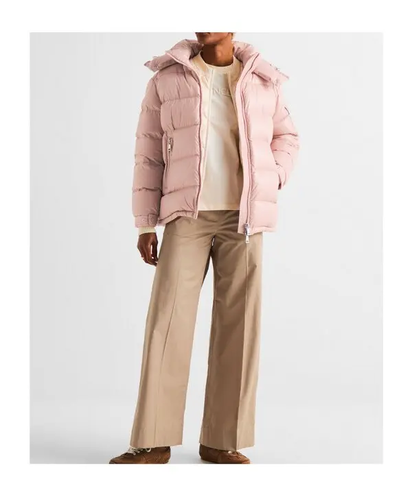 Moncler Glossy Horizontal-quilted Down Jacket With Hood - Pink