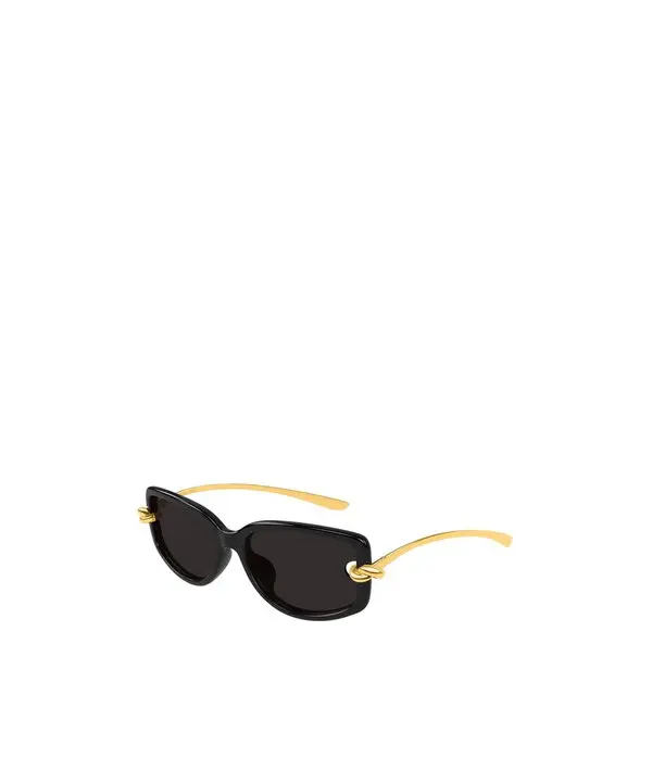 Bottega Veneta Rectangle Frame Sunglasses With Gold Tone Accents - Black