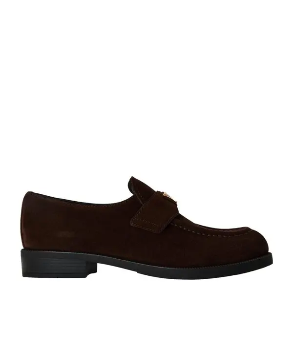 Prada Suede Penny Loafers With Metallic Buckle - Black