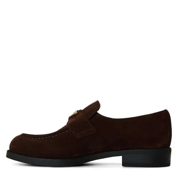Prada Suede Penny Loafers With Metallic Buckle - Black