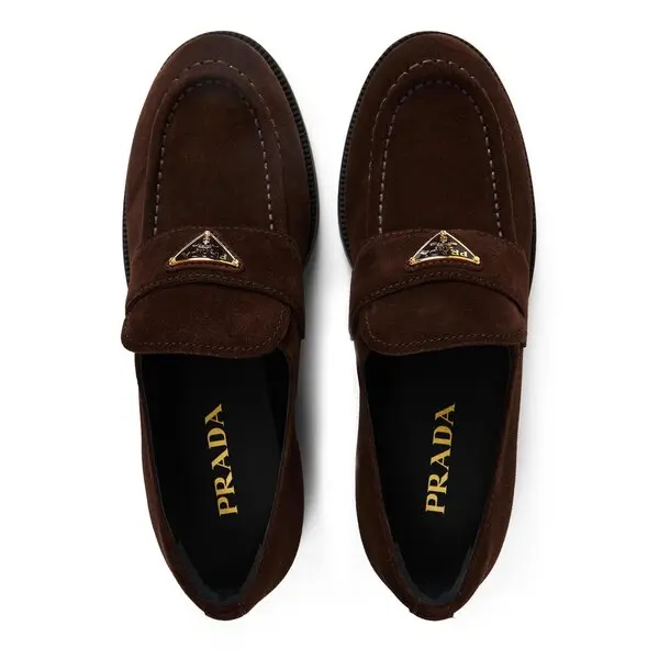 Prada Suede Penny Loafers With Metallic Buckle - Black