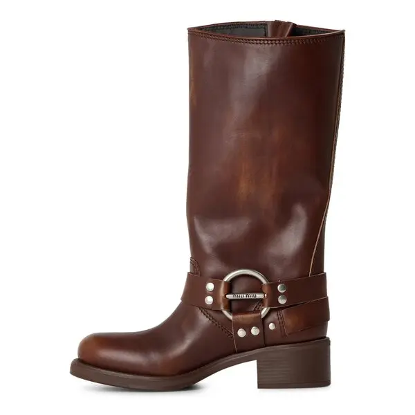 Miu Miu Leather Mid-calf Biker Boot Decorated
