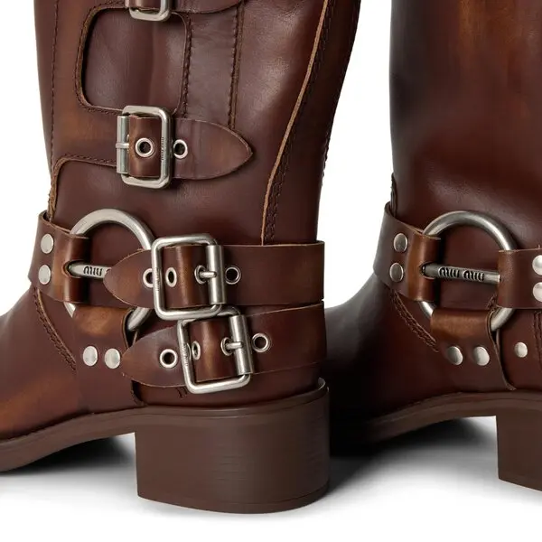 Miu Miu Leather Mid-calf Biker Boot Decorated
