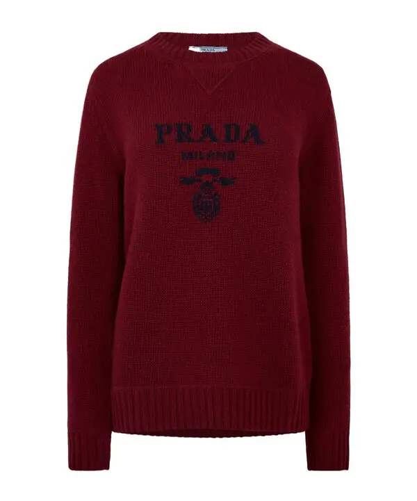 Prada Crew Neck Knit Sweater With Embroidered Graphic