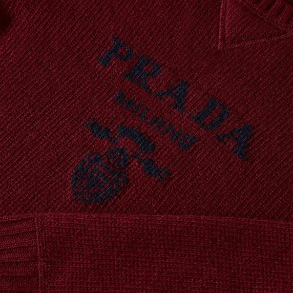 Prada Crew Neck Knit Sweater With Embroidered Graphic