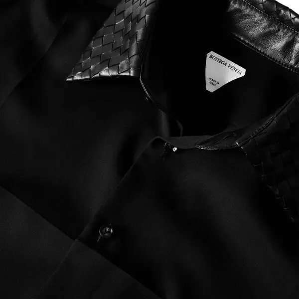 Bottega Veneta Long Sleeve Textured Faux Leather Collar Shirt