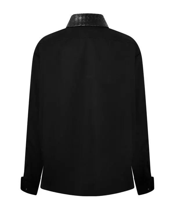 Bottega Veneta Long Sleeve Textured Faux Leather Collar Shirt