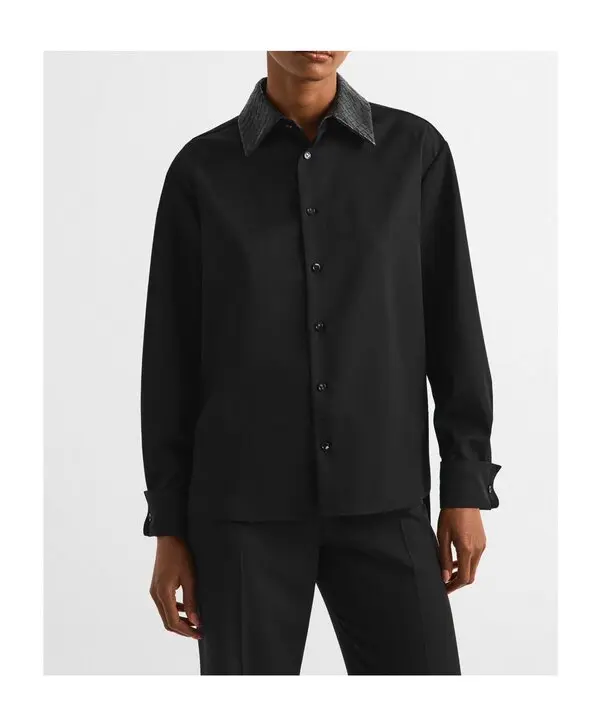 Bottega Veneta Long Sleeve Textured Faux Leather Collar Shirt