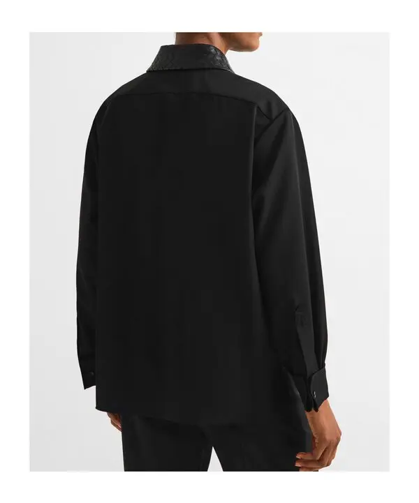 Bottega Veneta Long Sleeve Textured Faux Leather Collar Shirt