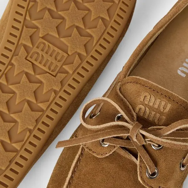 Miu Miu Suede Boat Shoes With Tie Fastening