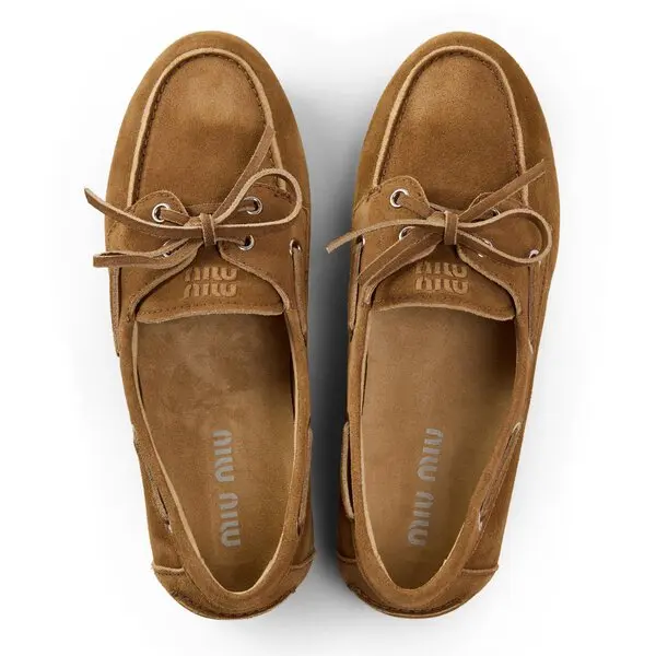 Miu Miu Suede Boat Shoes With Tie Fastening