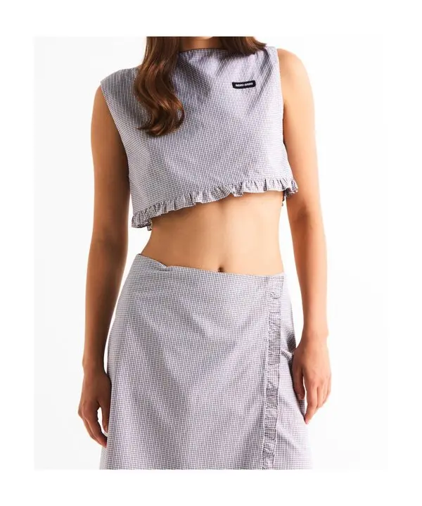 Miu Miu Check Crop Top - Gray