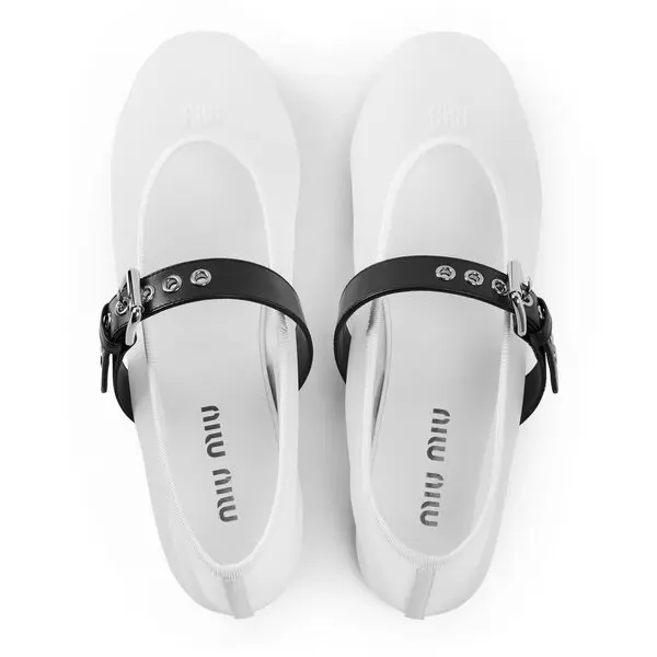 Miu Miu Mesh Ballerina Flats With Buckle Detail