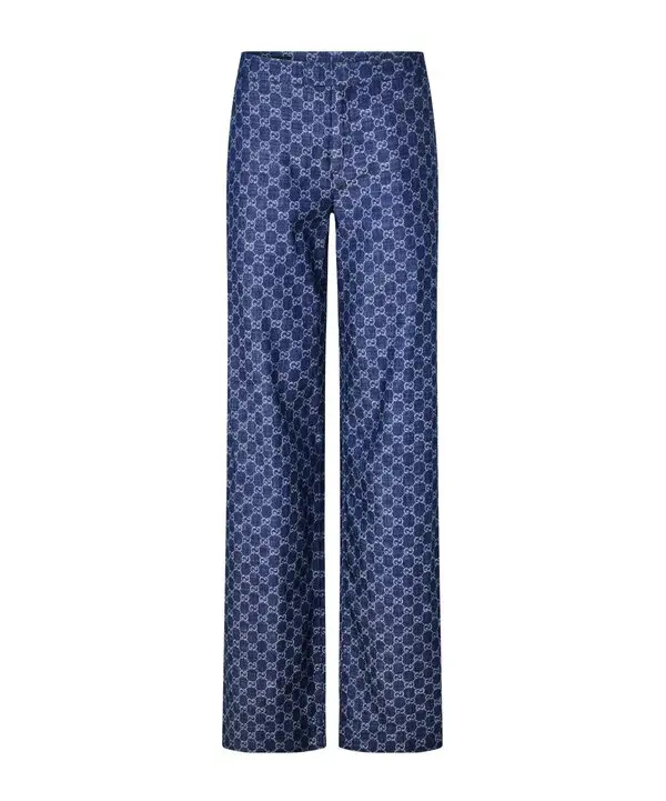 Gucci Navy Monogram Straight-leg Trousers