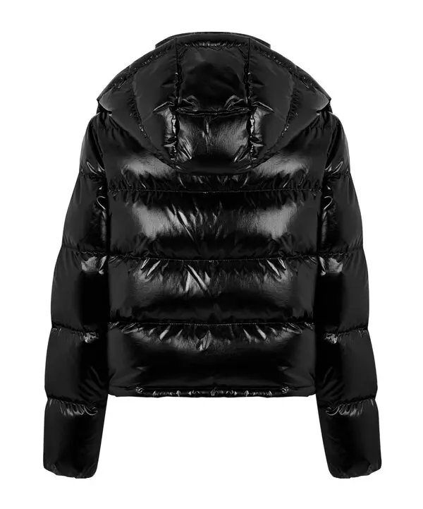 Moncler Cropped Glossy Quilted Down Jacket With Detachable Hood