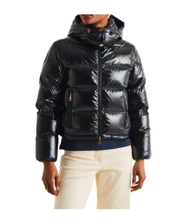 Moncler Cropped Glossy Quilted Down Jacket With Detachable Hood