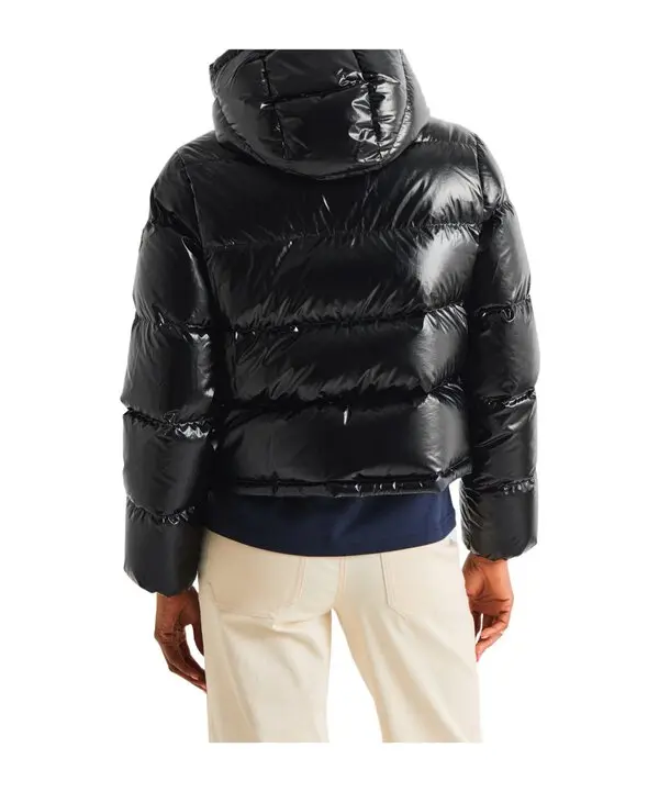 Moncler Cropped Glossy Quilted Down Jacket With Detachable Hood