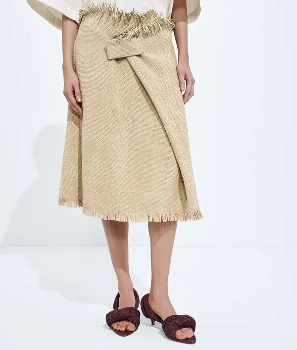 Bottega Veneta Mini Intreccio Suede Leather Skirt With Tassel Hem