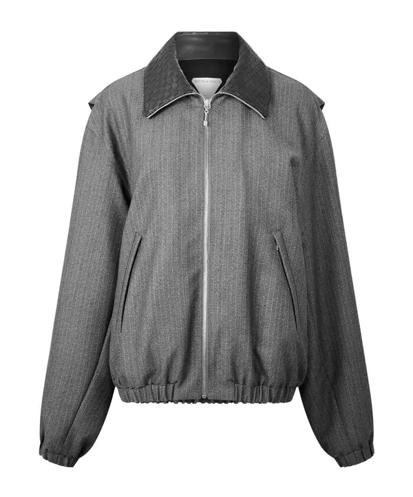 Bottega Veneta Zip Bomber Jacket With Textured Spread Collar